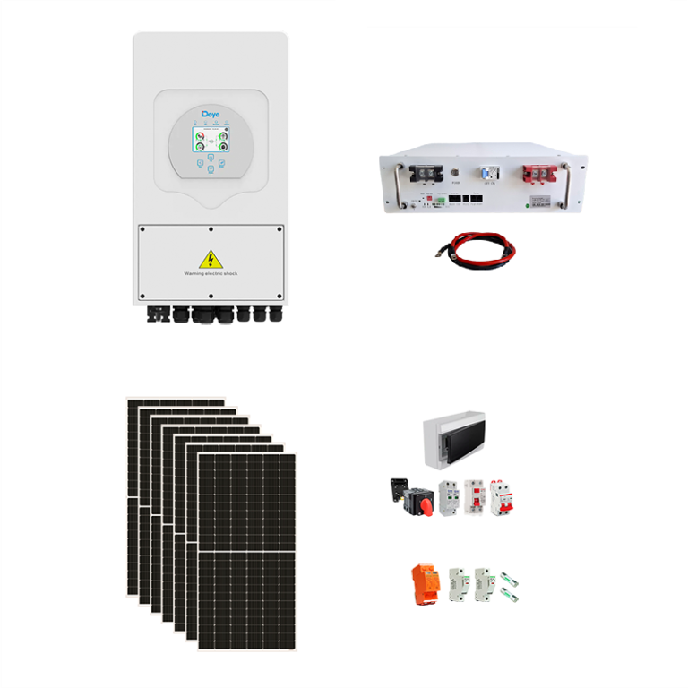 Kit híbrido DEYE 6kW 2xMPPT + 1 x 100Ah rack litio + 7 x 550Wp ...
